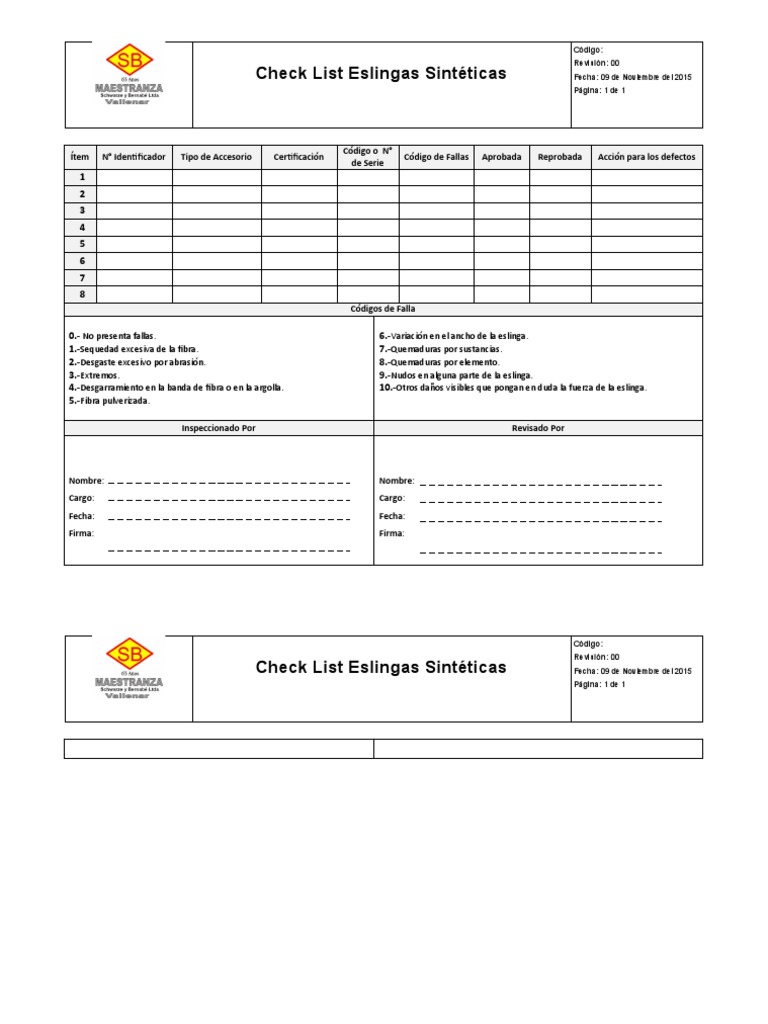 Checklist for Inspecting Synthetic Slings | PDF
