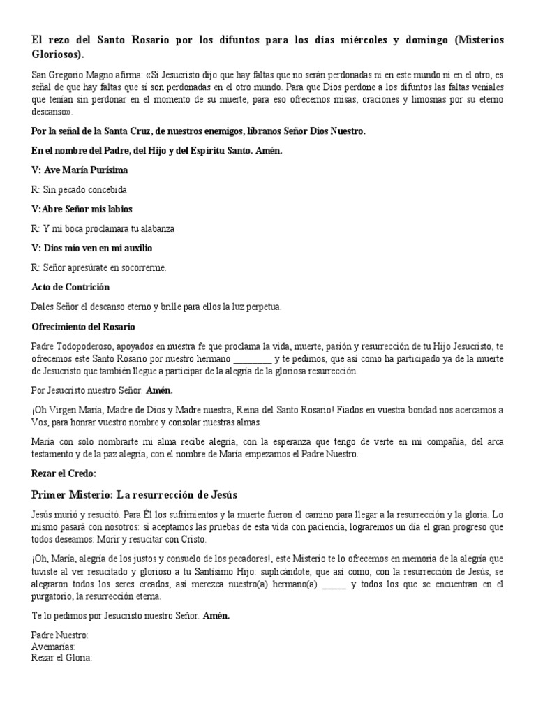 El Rezo Del Santo Rosario Por Los Difuntos para Los Días Miércoles y ...