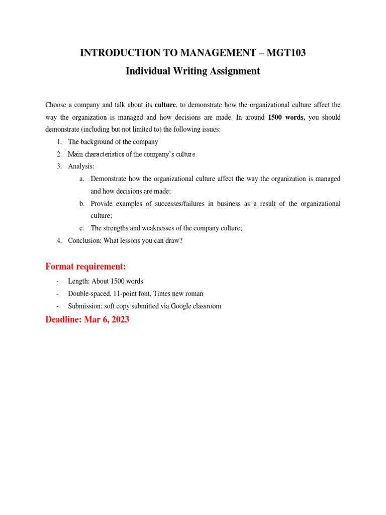 Spring 2023 Individual Assignment MGT103 | PDF