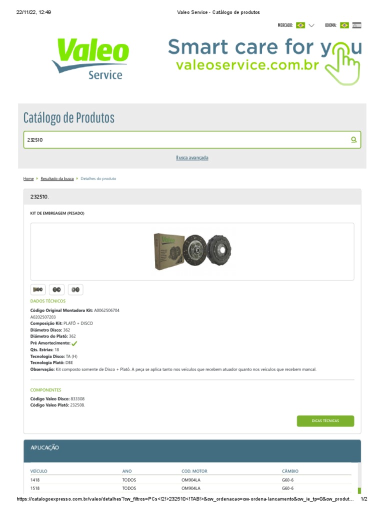 Valeo Service - Ficha Tecnica Embrague 232510 | PDF
