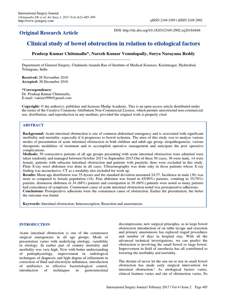 Clinical Study of Bowel Obstruction | PDF | Surgery | Diseases And ...
