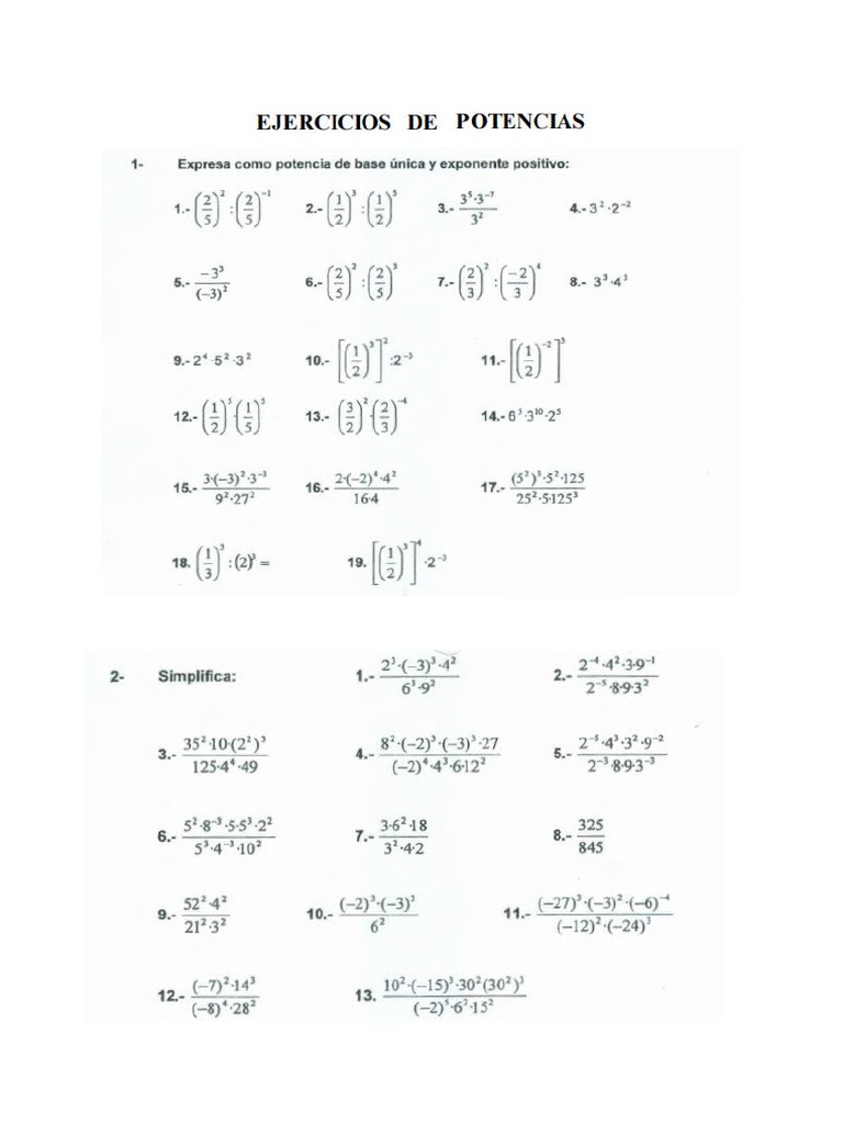 Ejercicios Potencias | PDF