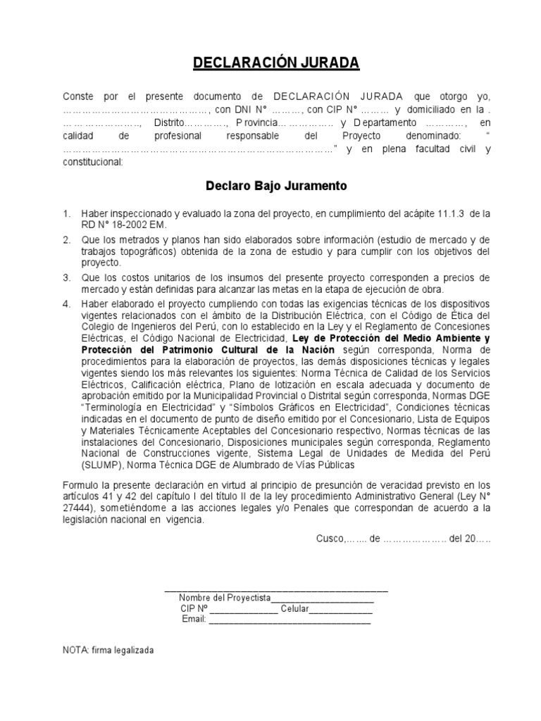 ANEXO 03 - DECLARACION JURADA DEL ING PROYECTISTA v1 | PDF | Gobierno | Justicia