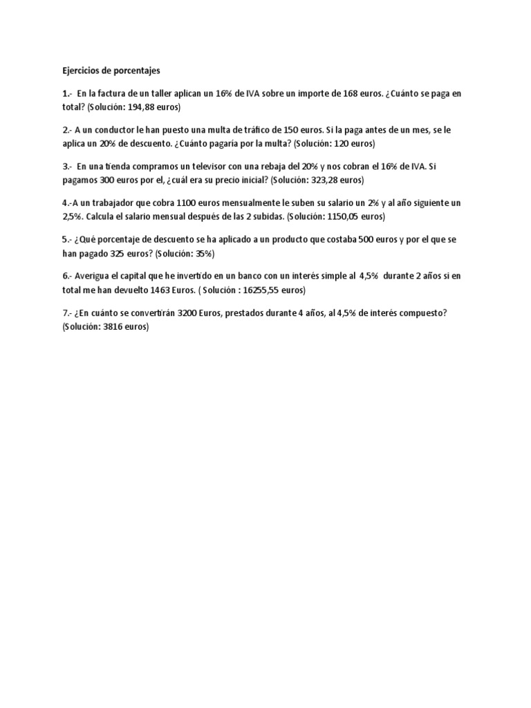 Ejercicios de Porcentajes | PDF