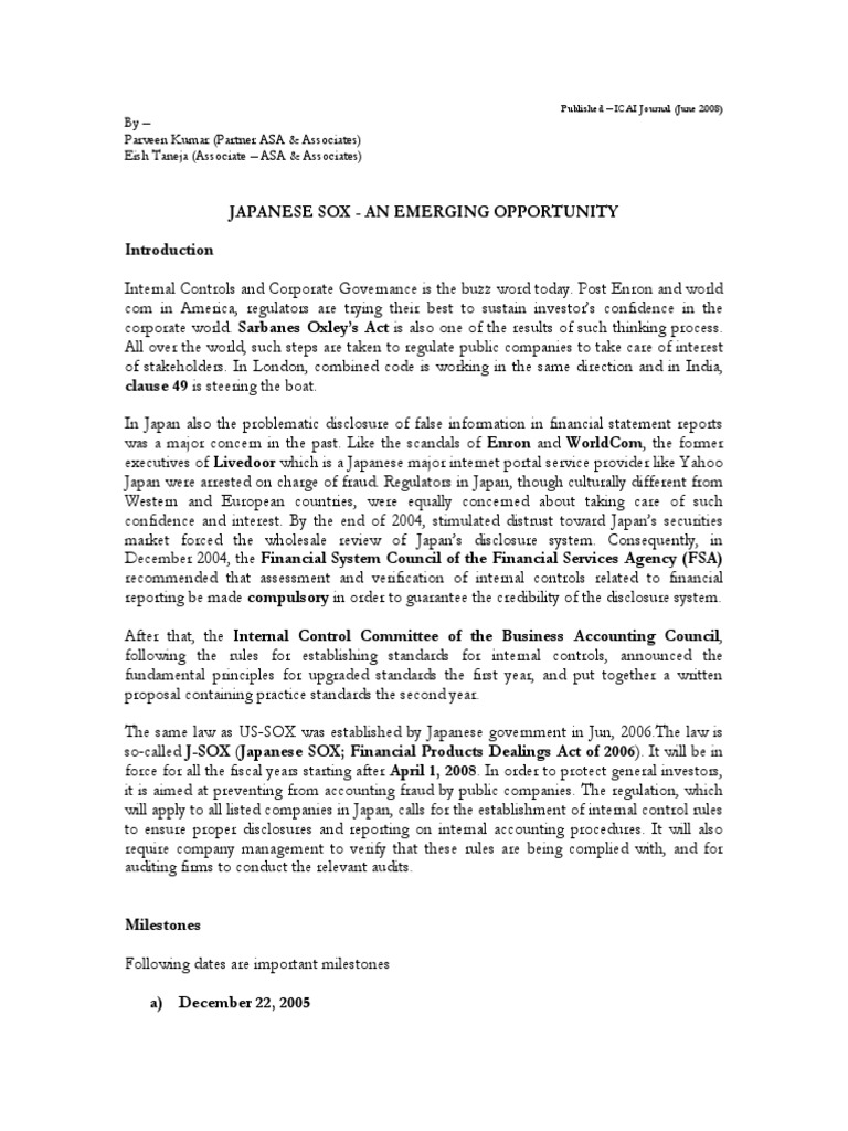 J-SOX Compliance: Key Insights and Strategies | PDF | Sarbanes–Oxley ...