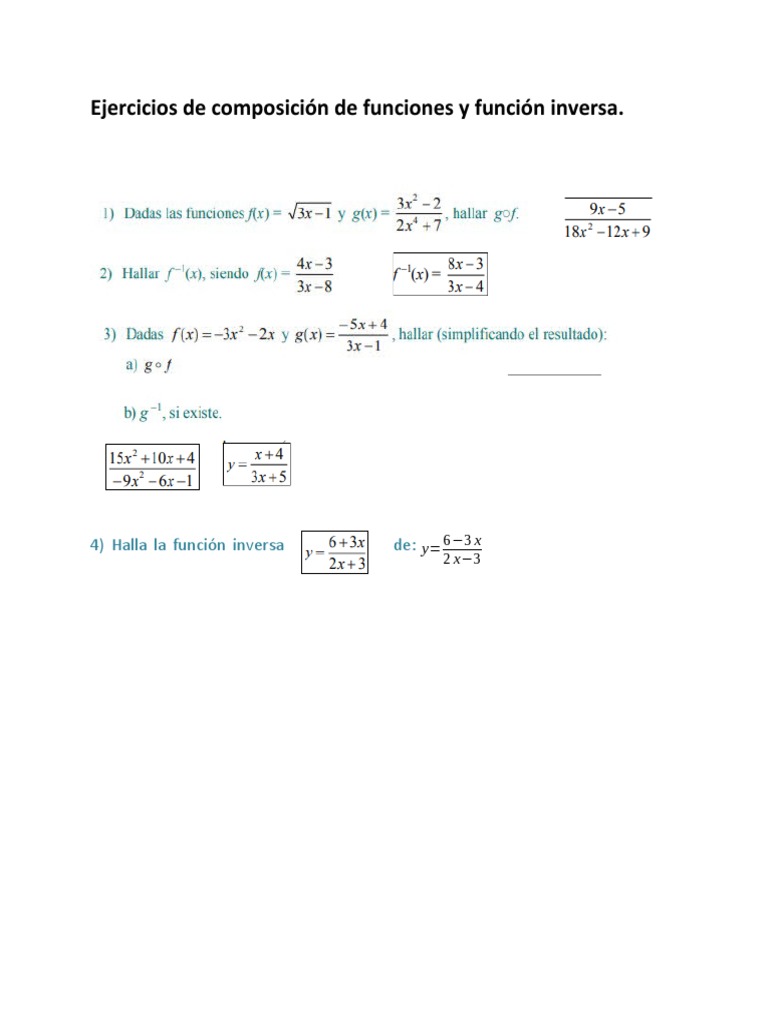 Ejercicios de Composición de Funciones y Función Inversa | PDF