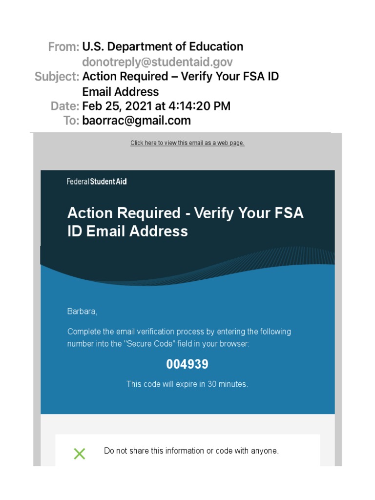 Action Required - Verify Your FSA ID Email Address | PDF