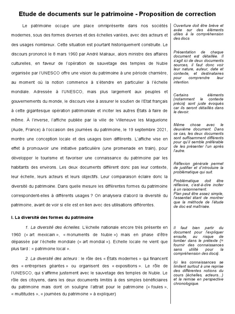 HGGSP - Correction Étude de Doc Patrimoine | PDF