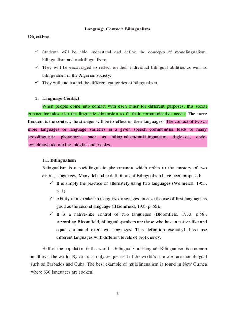Language Contact - Bilingualism | PDF | Multilingualism | Applied ...