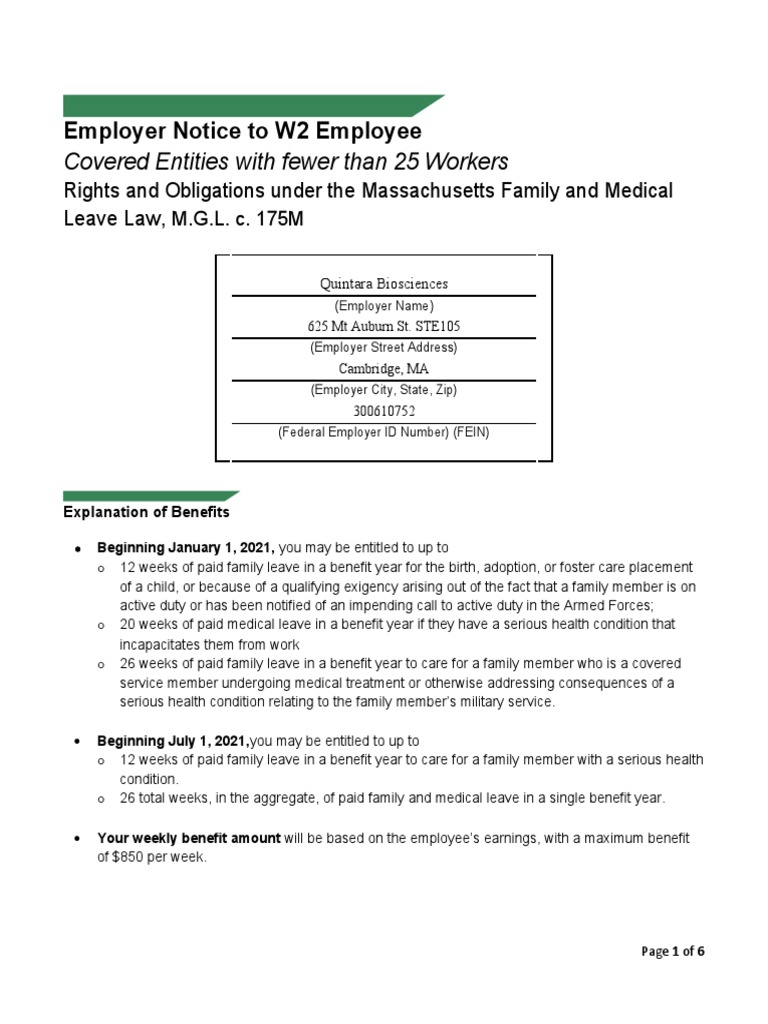 MA Employer Notice for Paid Family and Medical Leave | PDF