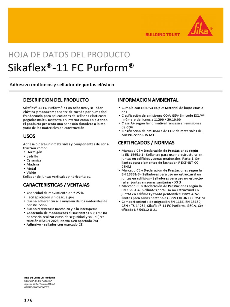 Sikaflex 11 FC Purform | PDF | Pintar | Adhesivo
