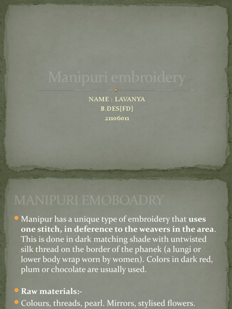 Manipuri Embroidery | PDF | Embroidery | Weaving