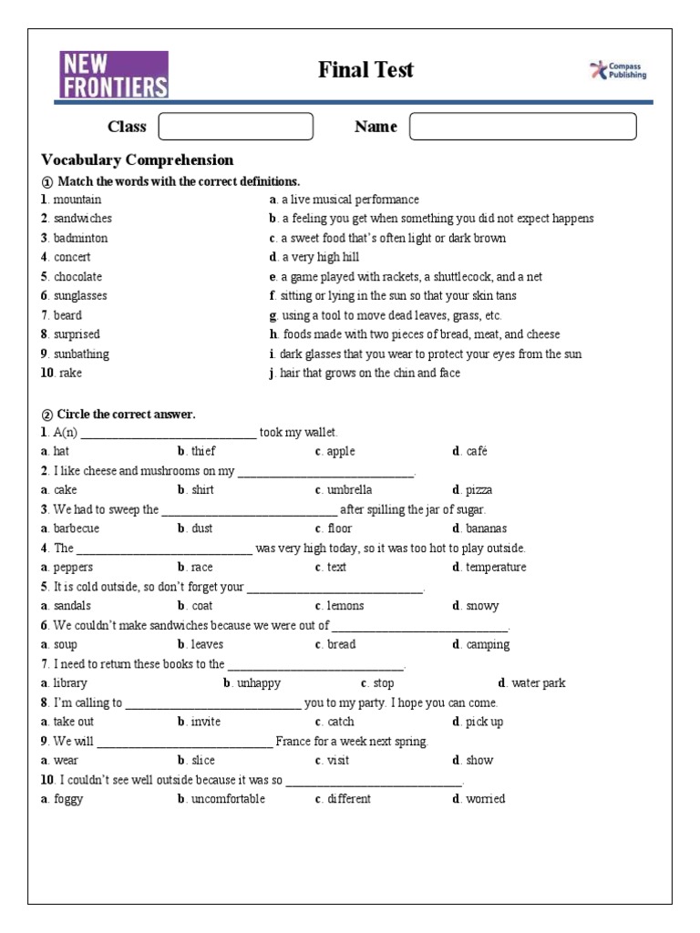 New Frontiers 1 - Final Test | PDF