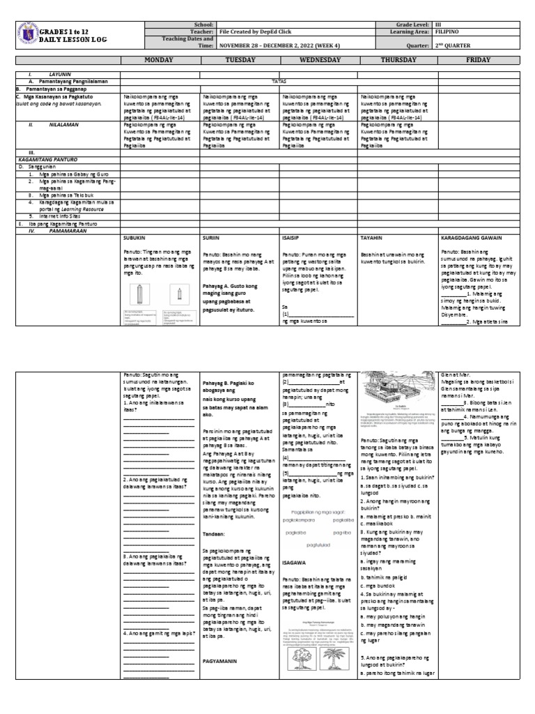 DLL - Filipino 3 - Q2 - W4 | PDF