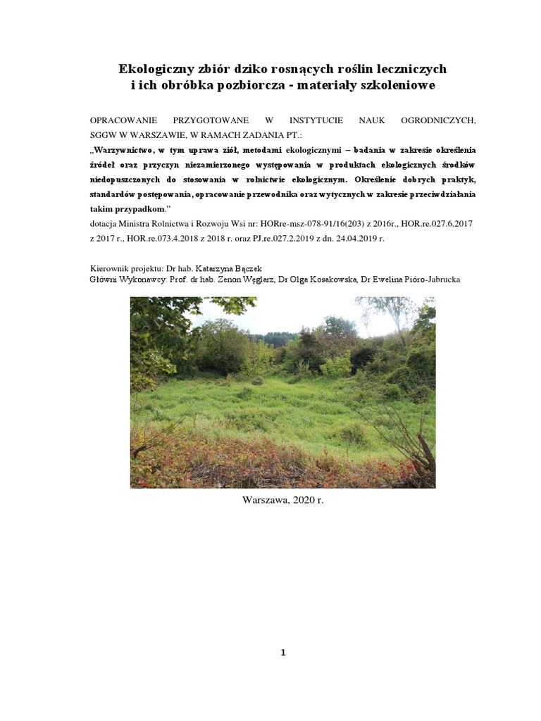 Ekologiczny Zbiór Dziko Rosnących Roślin | PDF