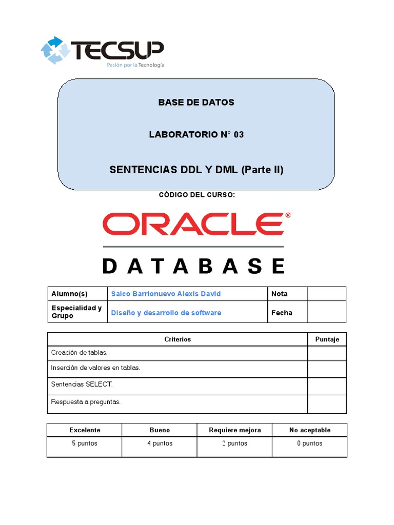 Lab 3 - Sentencias DDL y DML (Parte II) | PDF