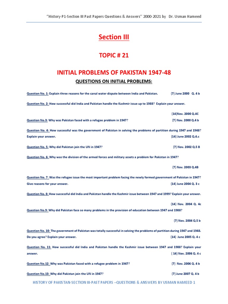 Section Three | PDF | Pakistan | Partition Of India