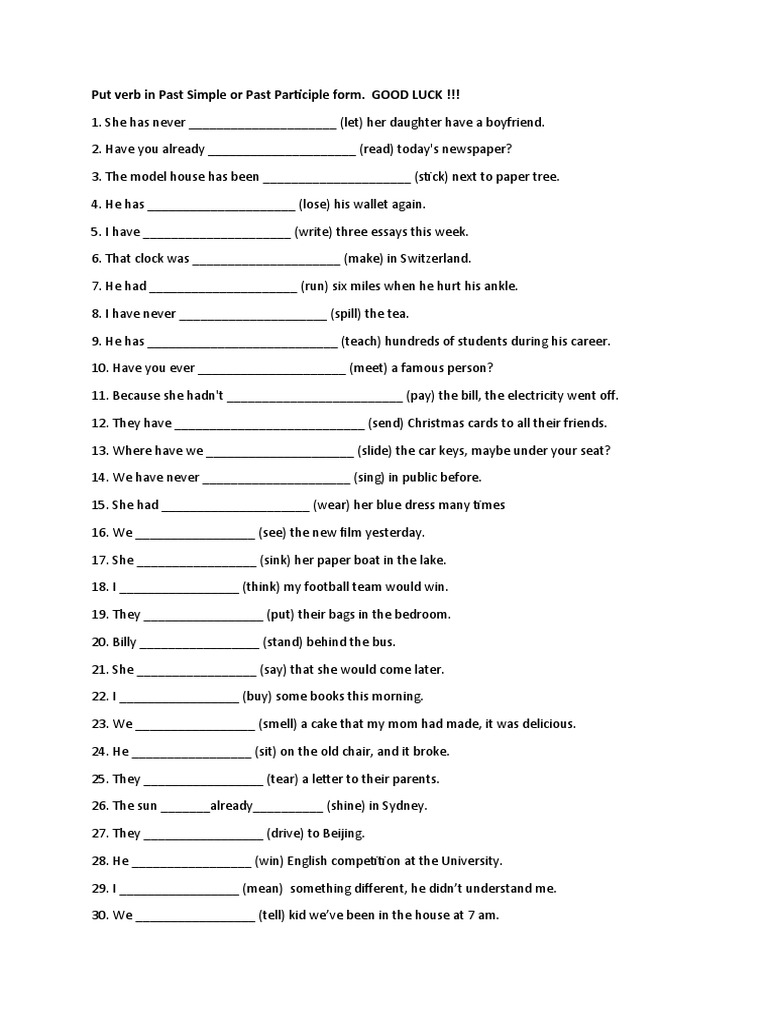 Put Verb in Past Simple or Past Participle Form | PDF