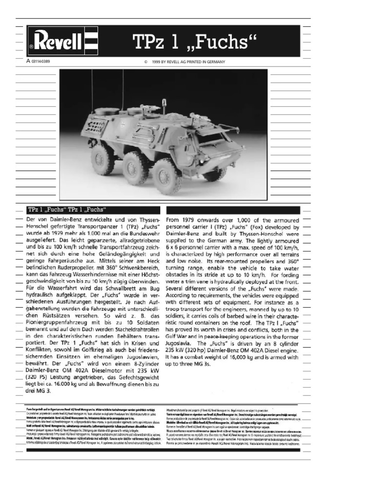 Manual Revell TPZ 1 FUCHS A4 (Español - 12 Páginas) | PDF