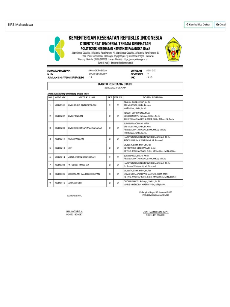 KRS Mahasiswa | PDF