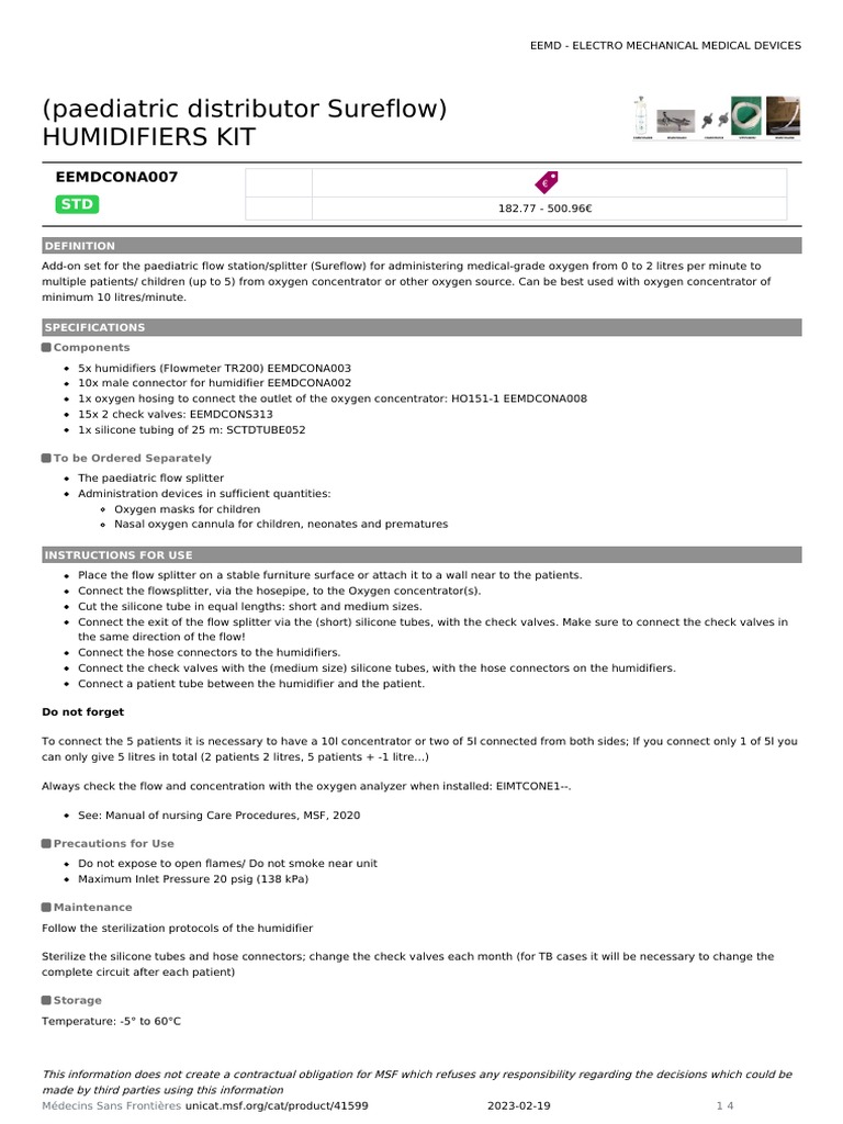 (Paediatric Distributor Sureflow) HUMIDIFIERS KIT | PDF | Oxygen ...