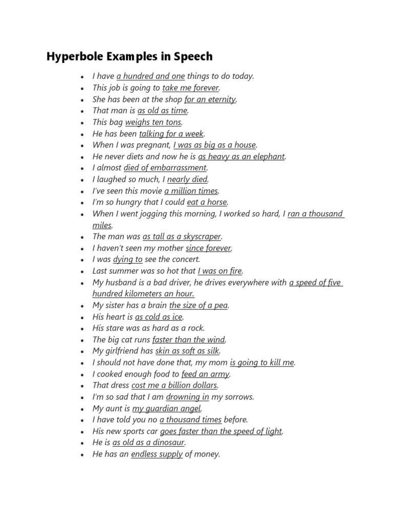 Hyperbole Examples in Speech | PDF