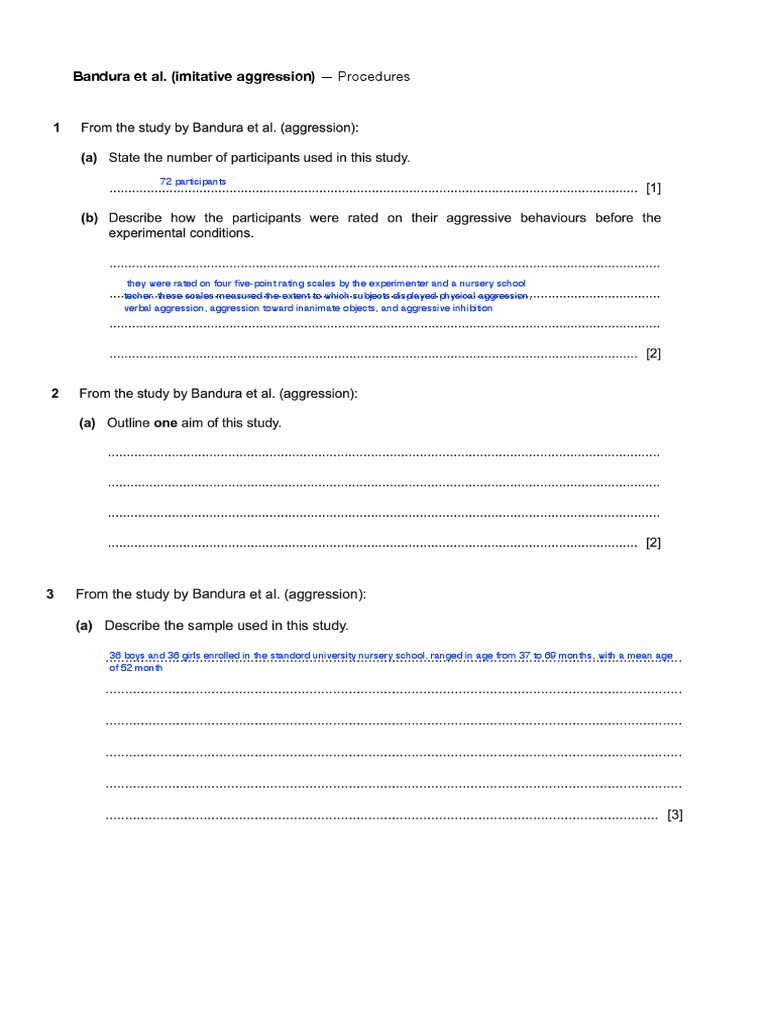 Bandura Procedure Questions | PDF