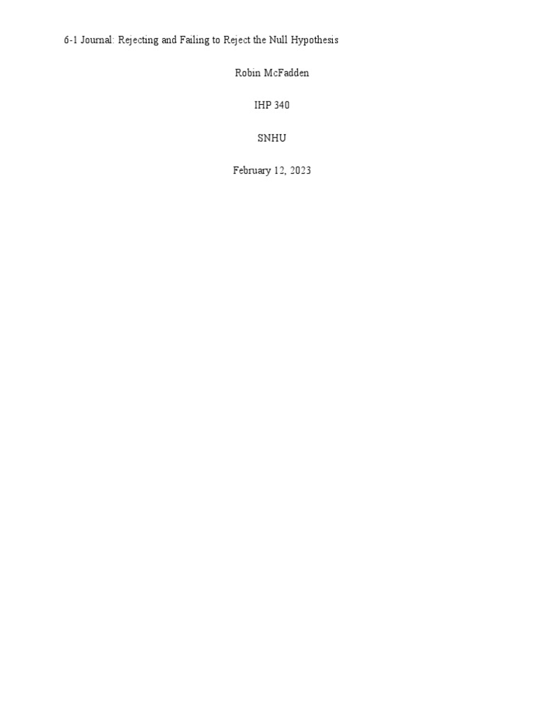 IHP 340 Journal 6 | PDF | Statistical Significance | Null Hypothesis