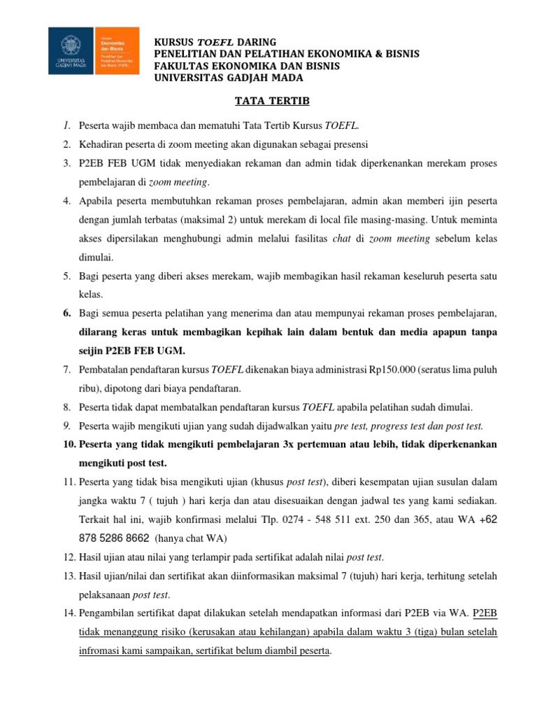 Tata Tertib Kursus TOEFL UGM | PDF