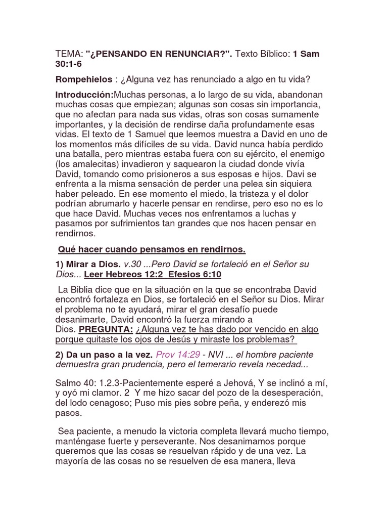 30:1-6 Rompehielos: ¿Alguna Vez Has Renunciado A Algo en Tu Vida ...