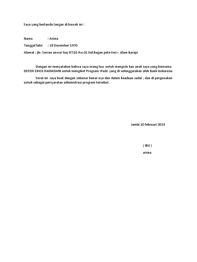 Saya Yang Bertanda Tangan Di Bawah Ini | PDF