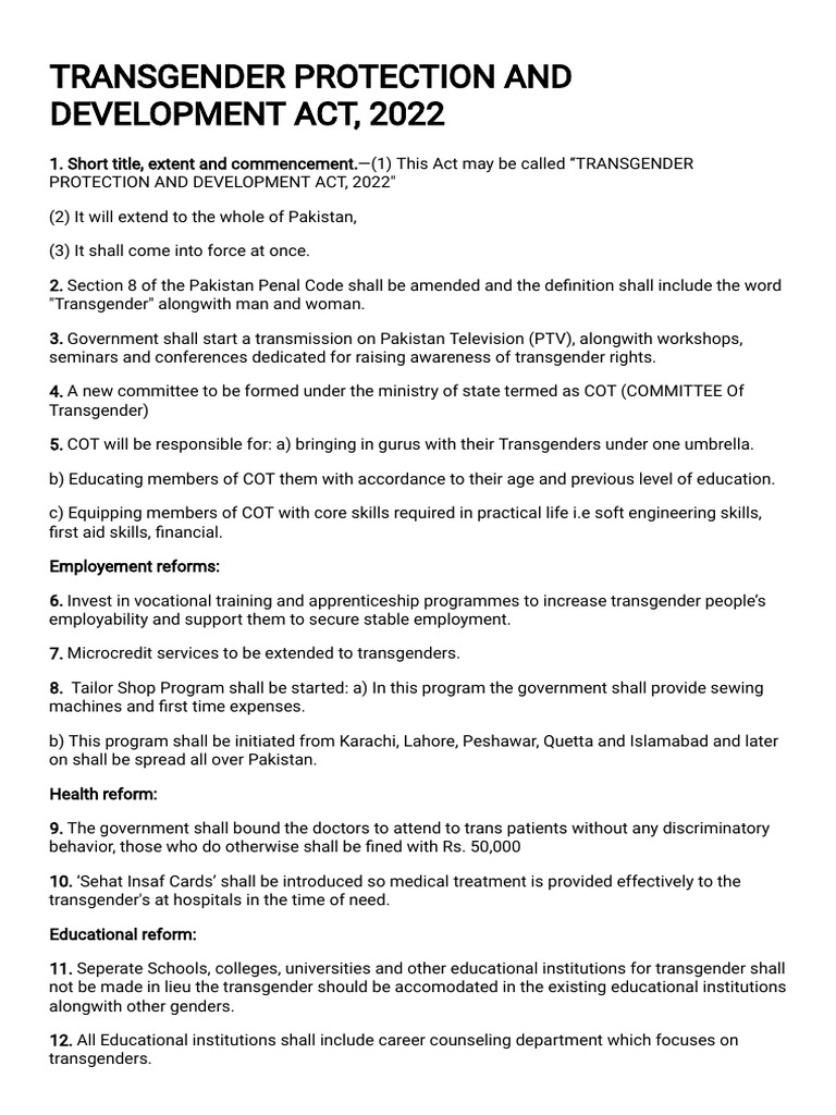 PNA Bill (Transgender & Development ACT, 2022) | PDF | LGBTQIA+ Studies | Lgbt
