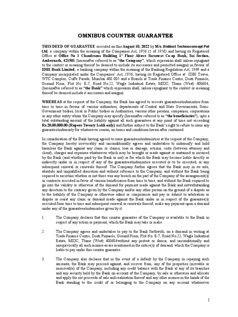 Omnibus Counter Guarantee Aarti Phosphates | PDF | Guarantee | Indemnity