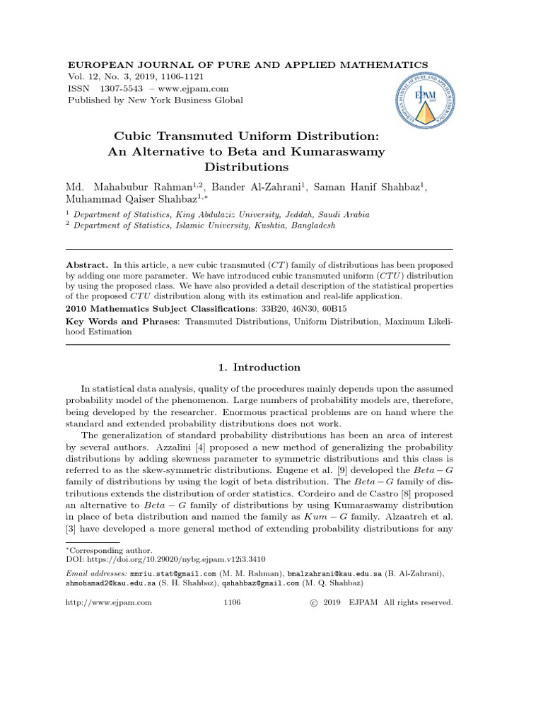 Cubic Transmuted Uniform Distribution-An Alternative To Beta and ...