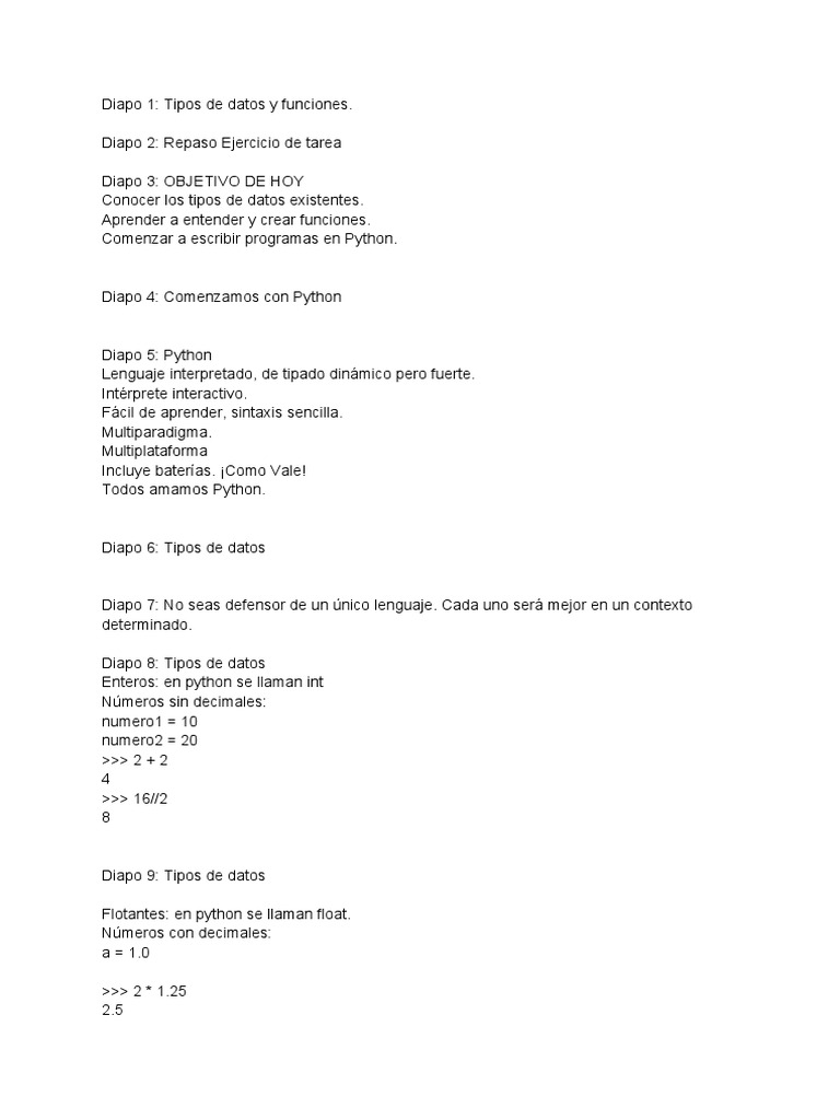 Clase 2 Texto | PDF | Python (lenguaje de programación) | Tipo de datos