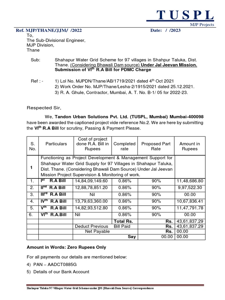 Tuspl - 6th R.a.bill @bhavli Wss | PDF | Economies