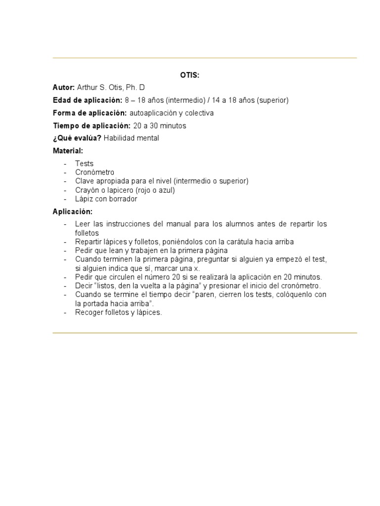Evaluación OTIS: Guía de Aplicación | PDF | Estudios de idiomas extranjeros | Ciencia y matemáticas