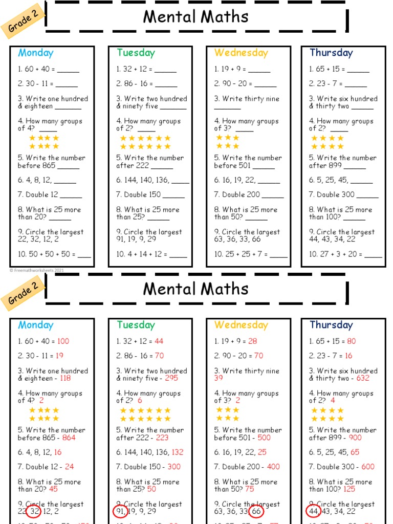 Grade 2 Mental Maths Worksheet 3 | PDF
