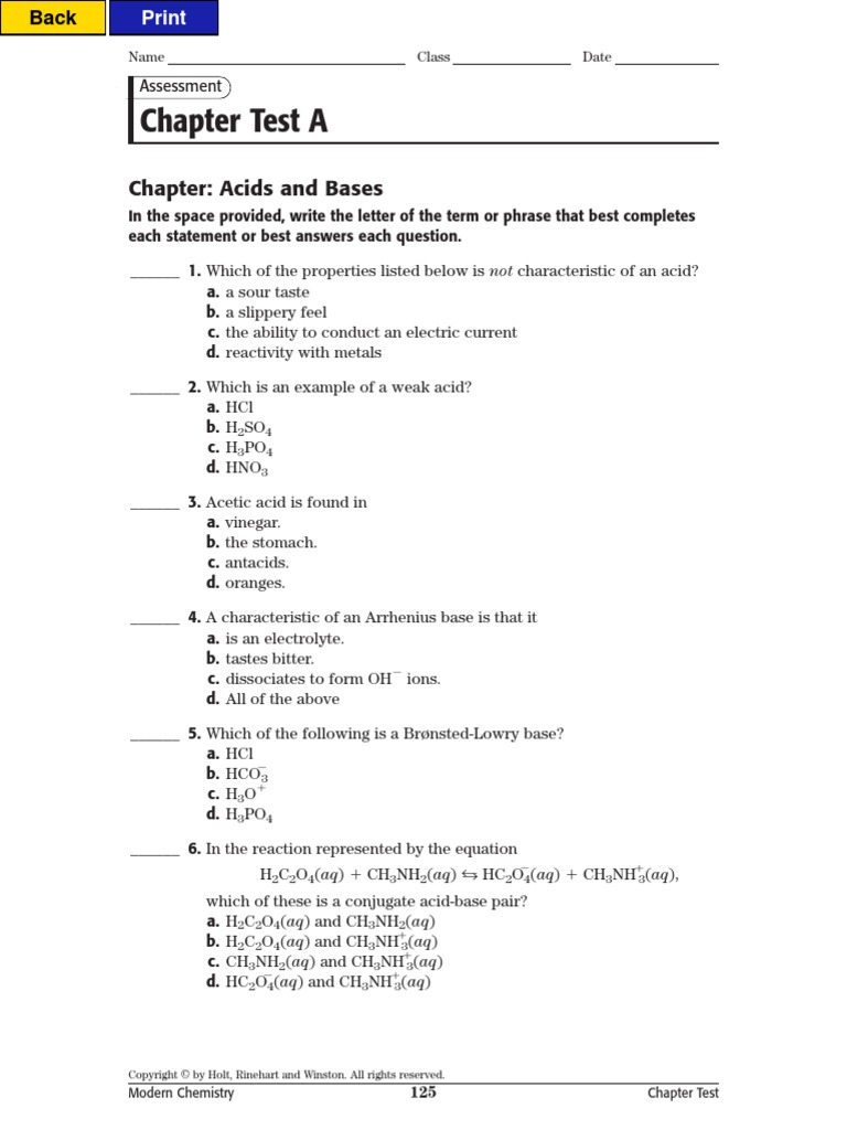 Modern Chemistry Chapter Test :A | PDF | Acid | Ion Modern Chemistry Chapter Test :A | PDF | Acid | Ion