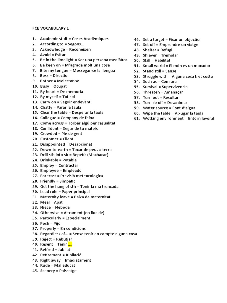 FCE Vocabulary List with Translations | PDF