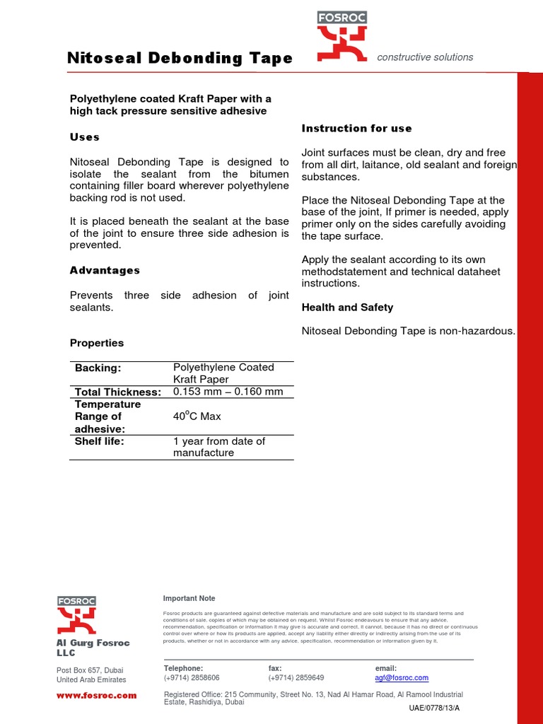 Nitoseal Debonding Tape Agf | Download Free PDF | Adhesive | Materials