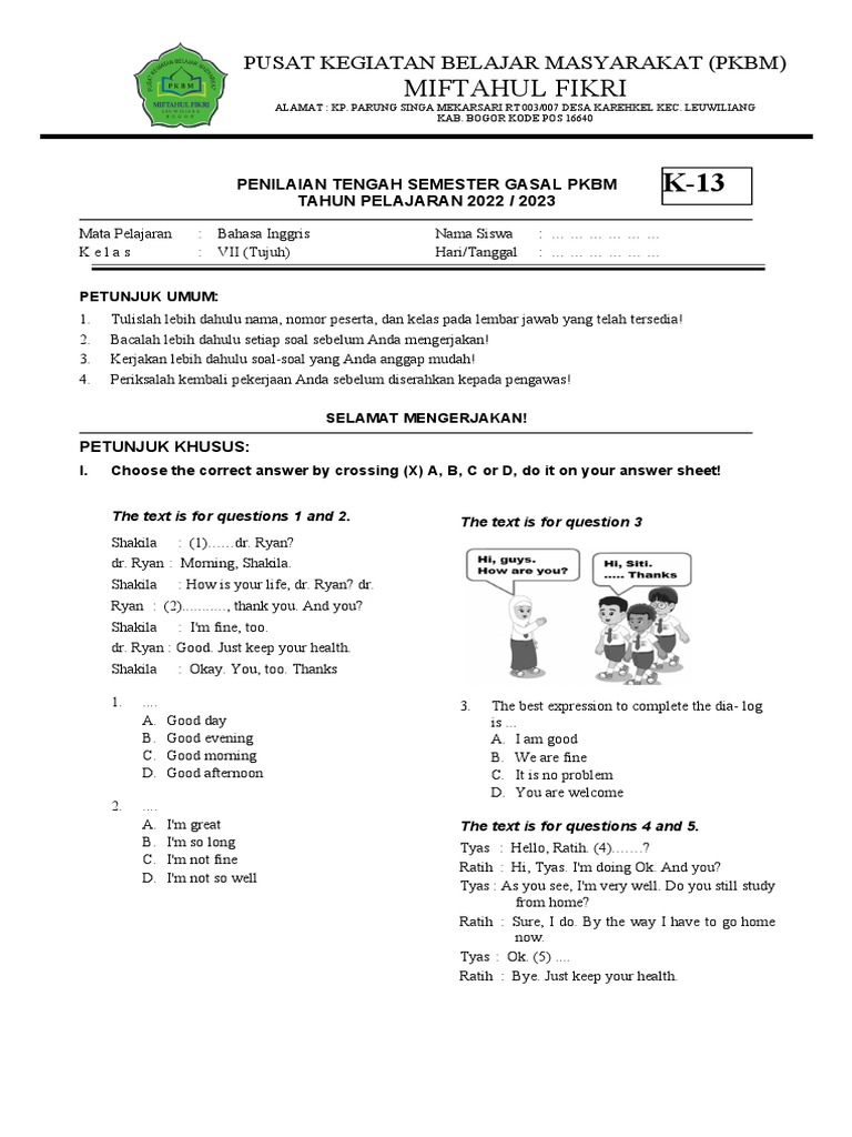 3 - Soal PTS Gasal 7 - Bahasa Inggris | PDF | Language Arts & Discipline