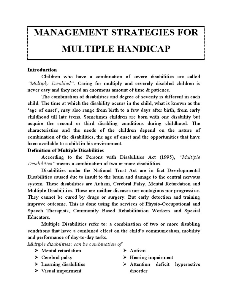 Management Strategies For Multiple Handicap: "Multiply Disabled ...