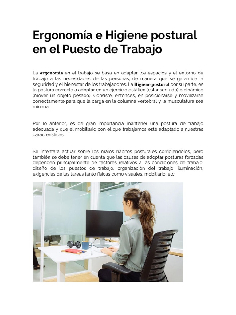 Ergonomía e Higiene Postural en El Puesto de Trabajo | PDF