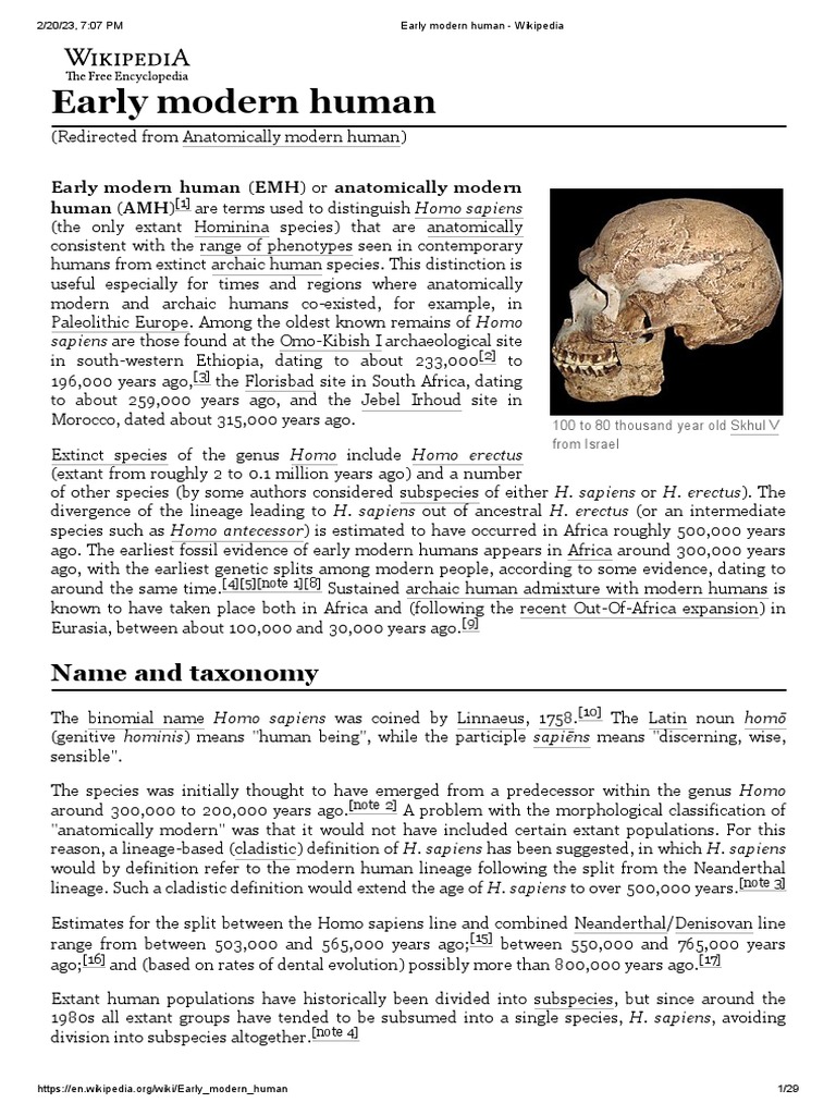 Early Modern Human: Name and Taxonomy | PDF | Homo | Human