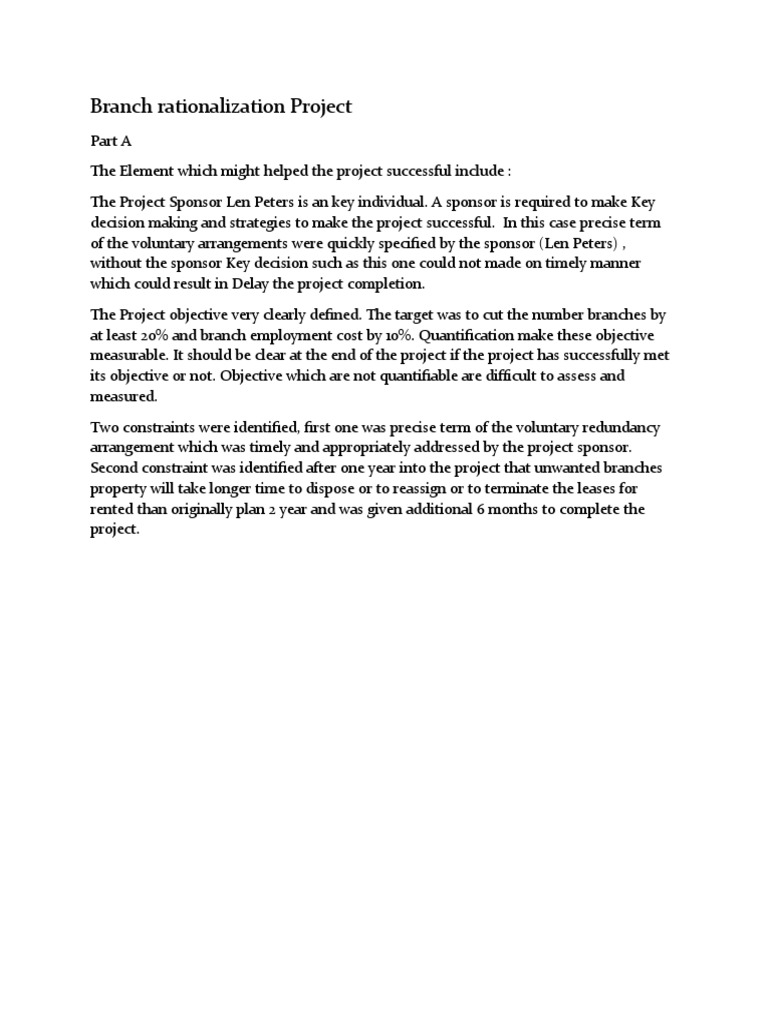 Branch Rationalization Project Overview | PDF | Business | Finance ...