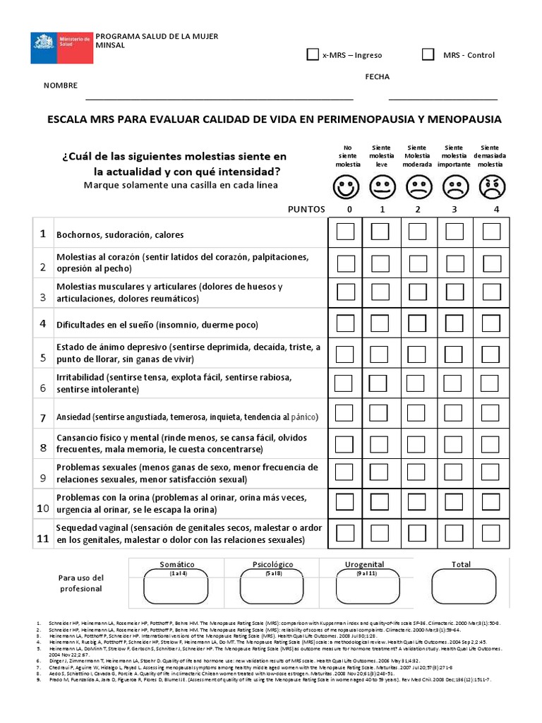 Escala Mrs para Evaluar Calidad de Vida en Perimenopausia Y Menopausia | PDF | Ciencia cognitiva ...