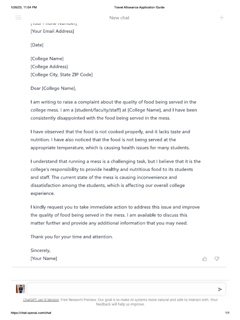 Mess Complient Letter | PDF