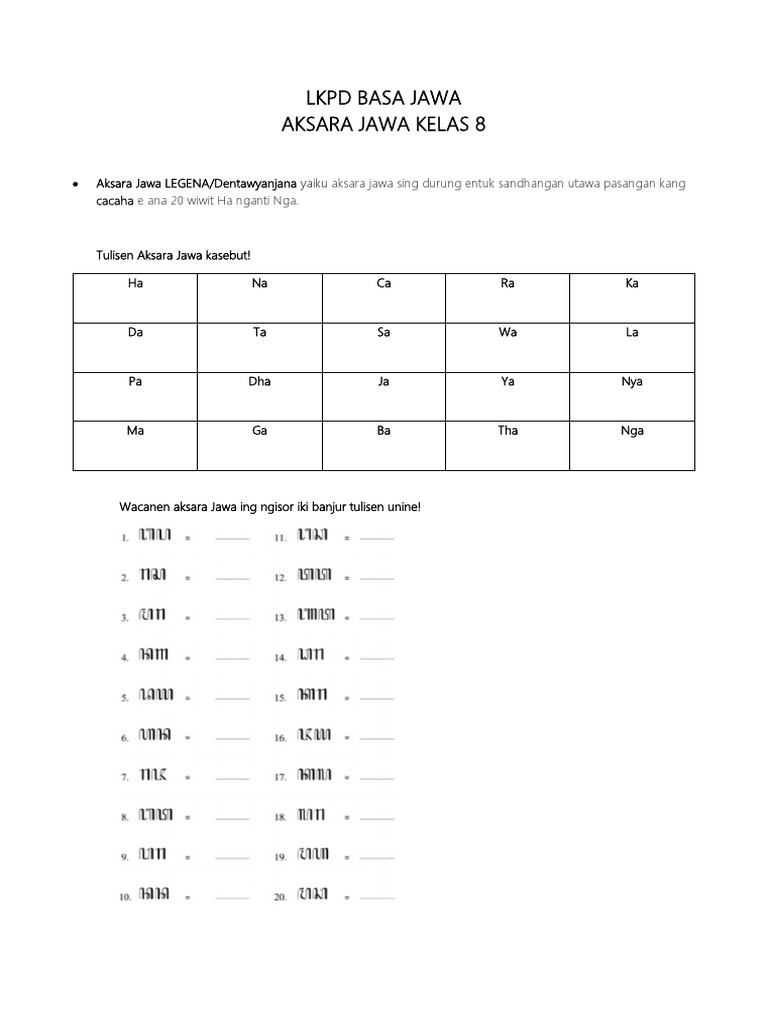 LKPD Aksara Jawa Kelas 8 | PDF