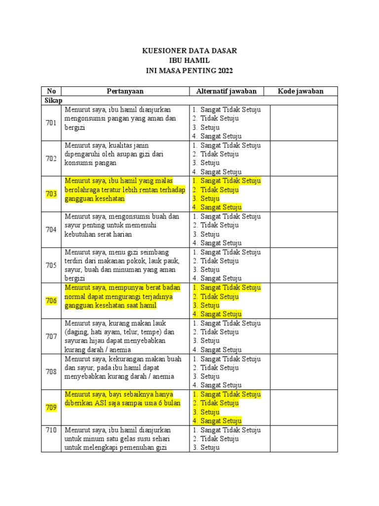 Kuesioner Ibu Hamil | PDF